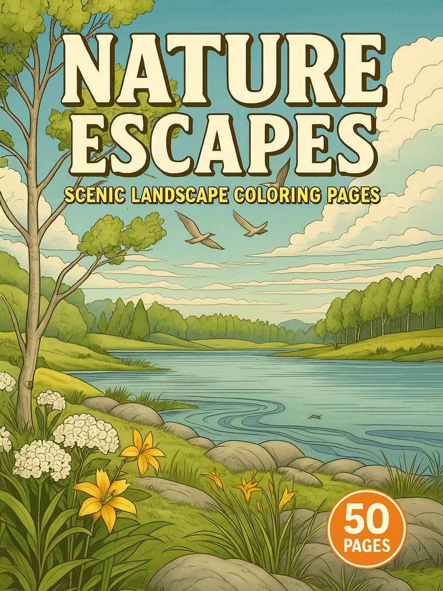 Nature Escapes – 50 Scenic Landscape Coloring Pages | Paper Crane Club